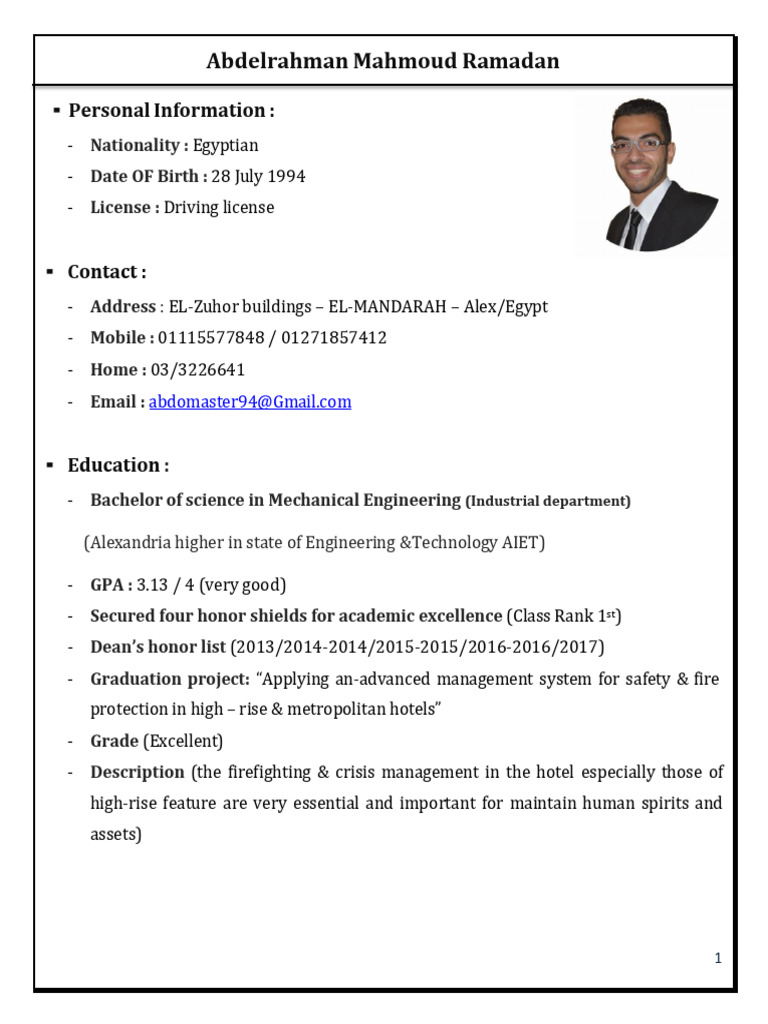 Abdelrahman Mahmoud Ramadan FINAL CV | PDF | Engineering