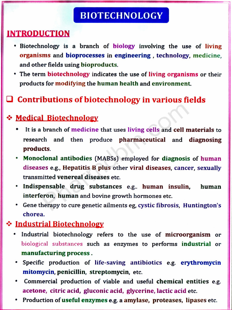 Biotechnology Unit 1 | PDF