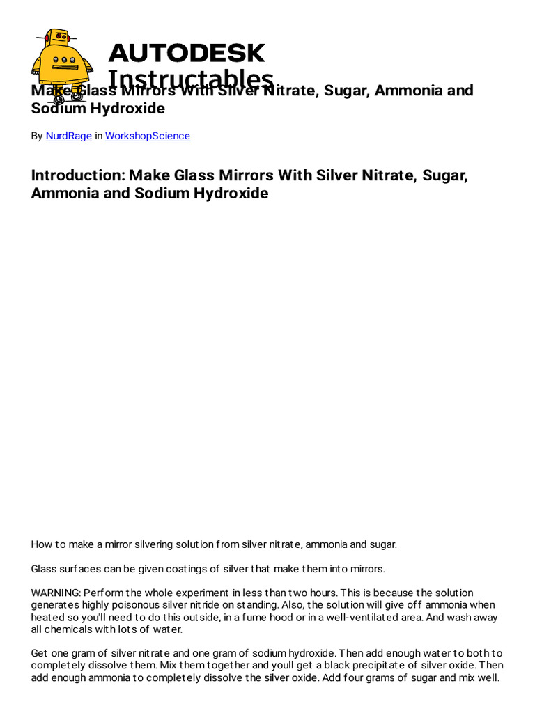 Make Glass Mirrors With Silver Nitrate, Sugar, Ammonia and Sodium ...