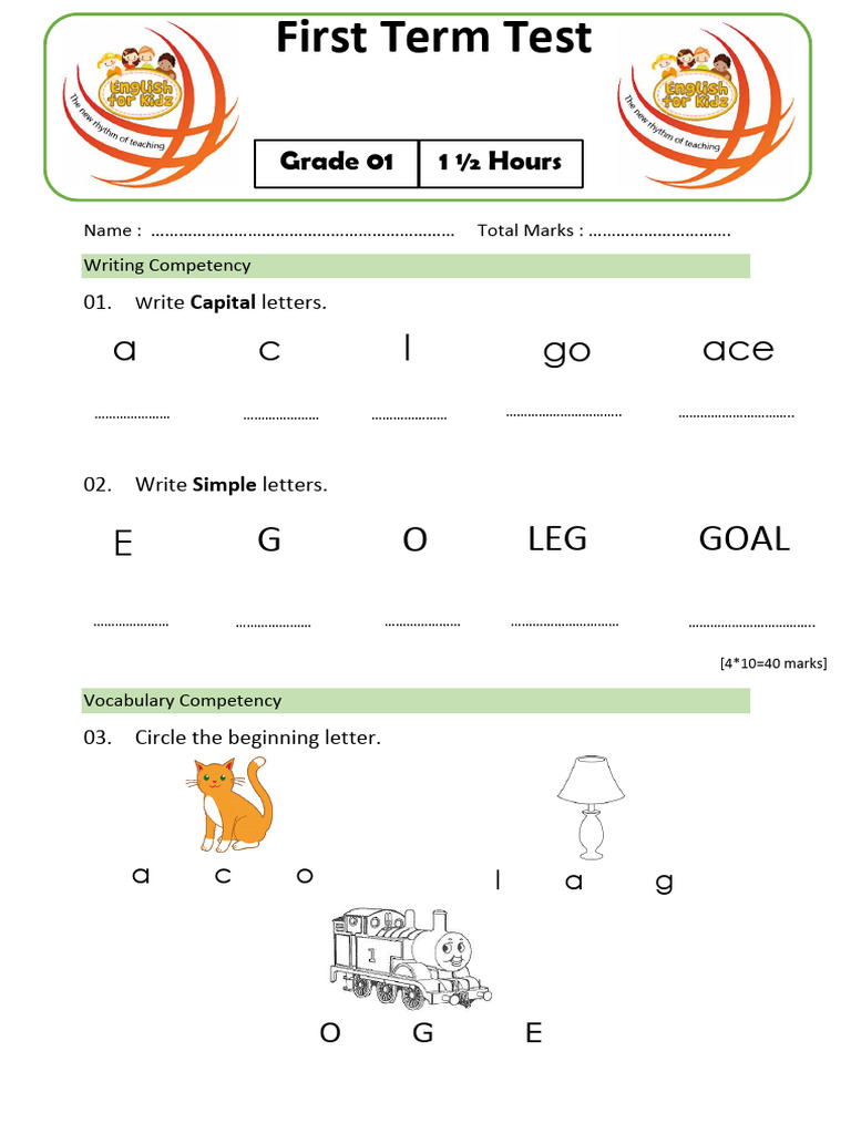 Grade 1 - English - First Term 2019 | PDF