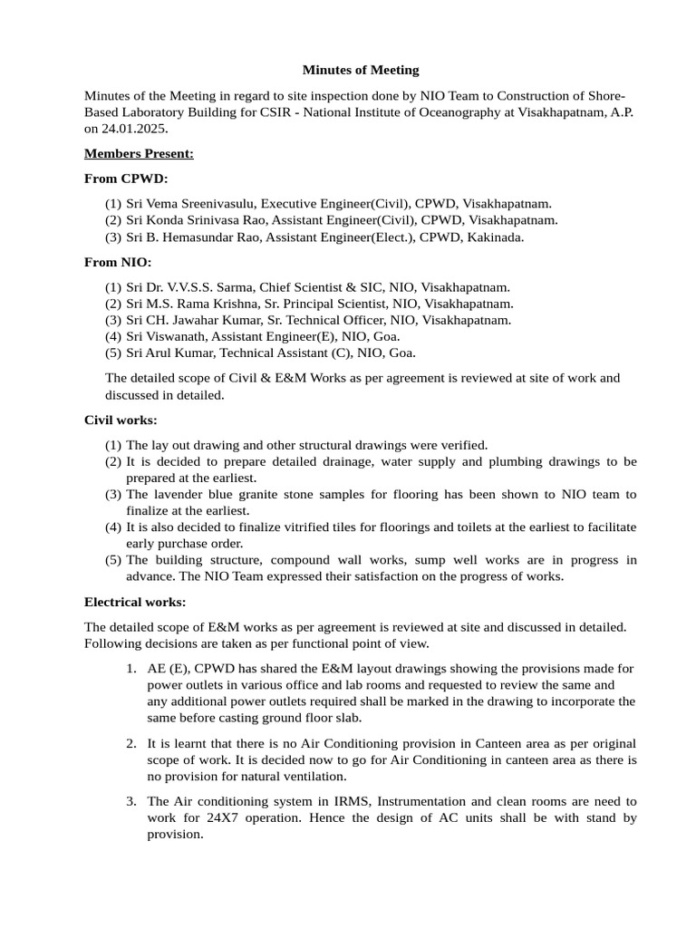 Minutes of Meeting - Draft | PDF | Building | Building Technology