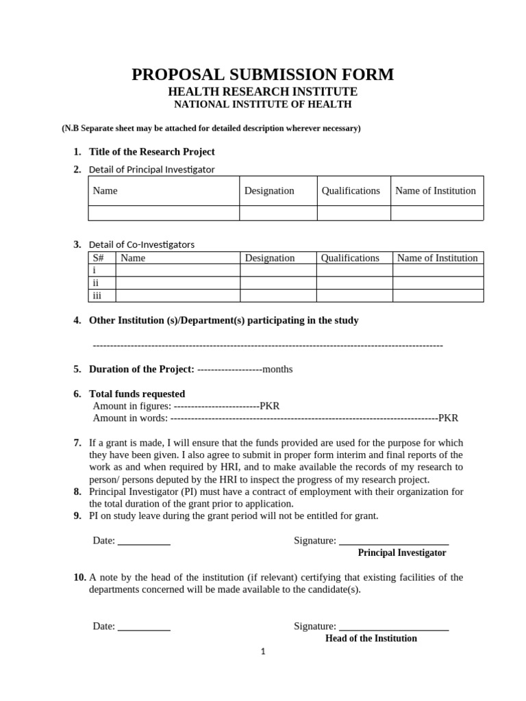 Revised Hri Proposal Submission Form | PDF | Sampling (Statistics) | Sample Size Determination