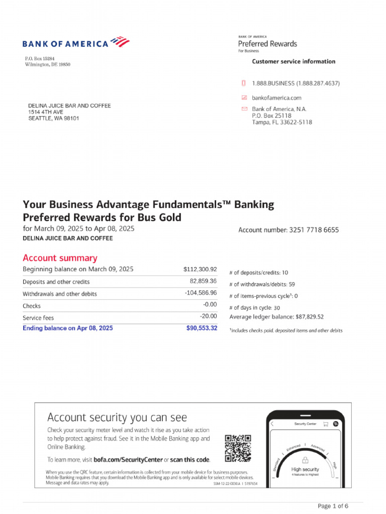 Bank of America Business Statement | PDF