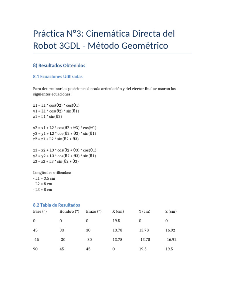 Practica Cinematica Robot | PDF