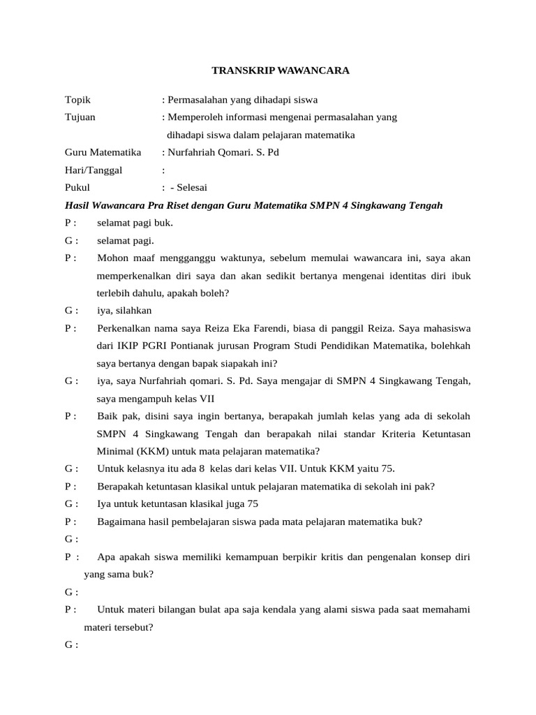 Transkrip Wawancara | PDF