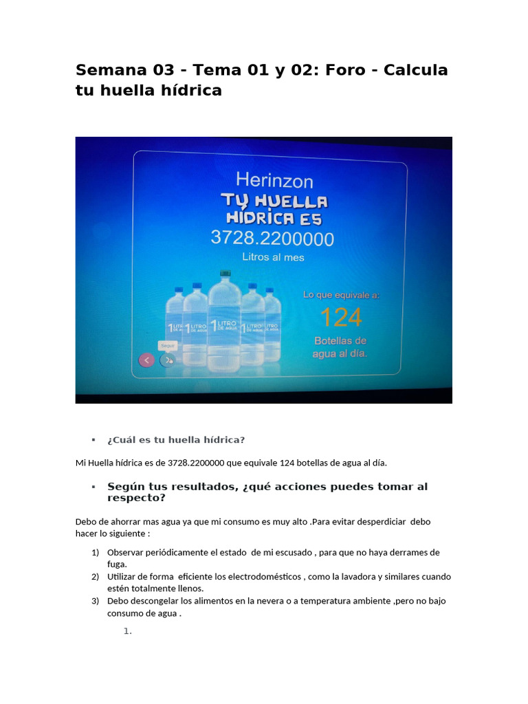 Calcula tu huella hídrica diaria | PDF