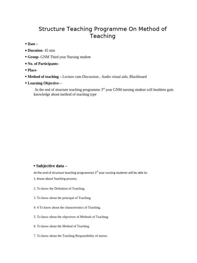 Structure Teaching Programme On Method of Teaching 4 | PDF | Lecture ...