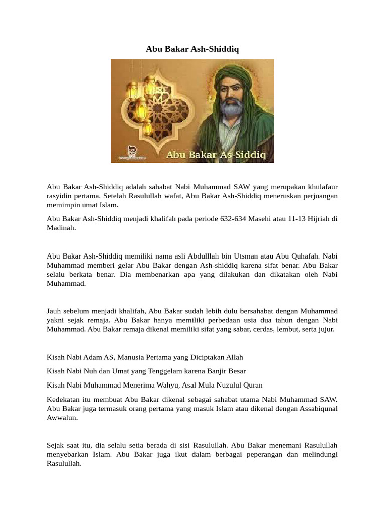 Biografi Singkat Abu Bakar Ash-Shiddiq | PDF