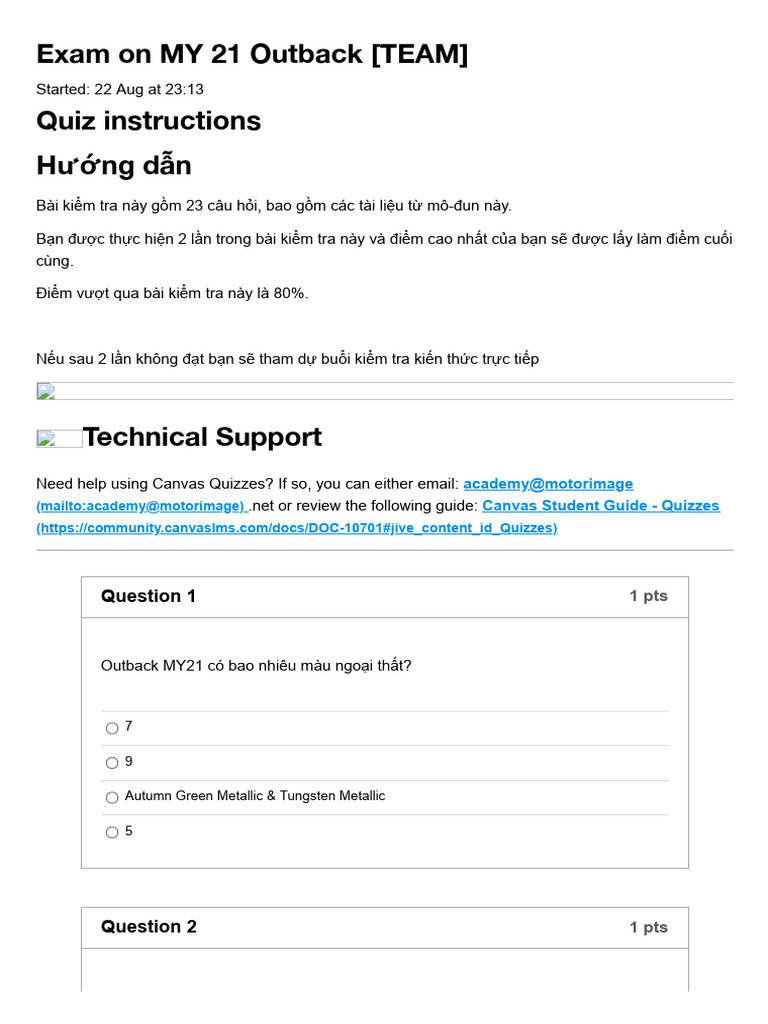 Quiz_ Exam on MY 21 Outback [TEAM] | PDF