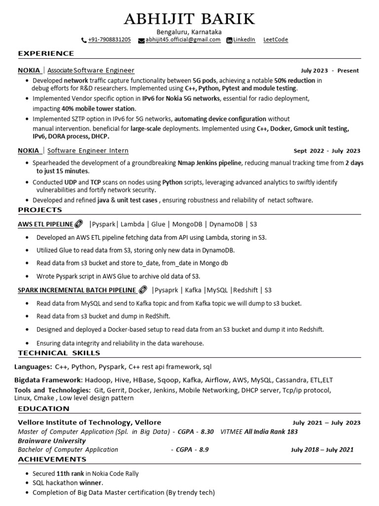 Abhijit Barik: Software Engineer Profile | PDF | Apache Spark | Amazon Web Services