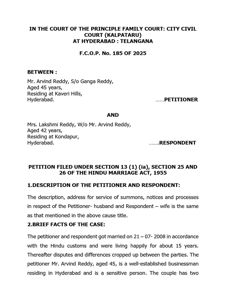 Divorce Petition and Custody Request | PDF | Child Custody | Family Law