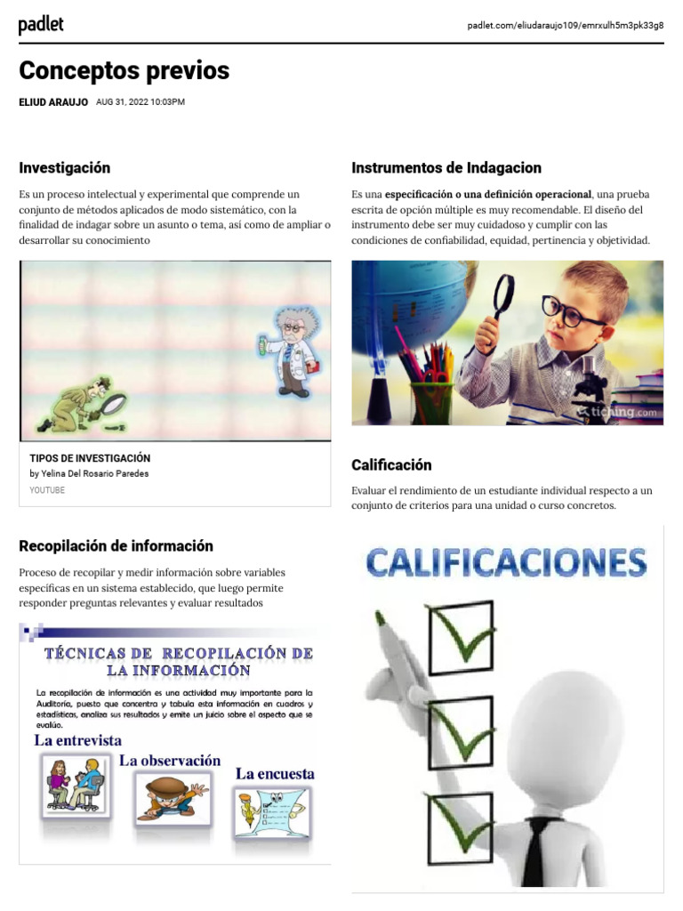 Padlet-Conceptos Previos | PDF | Enseñando | Evaluación