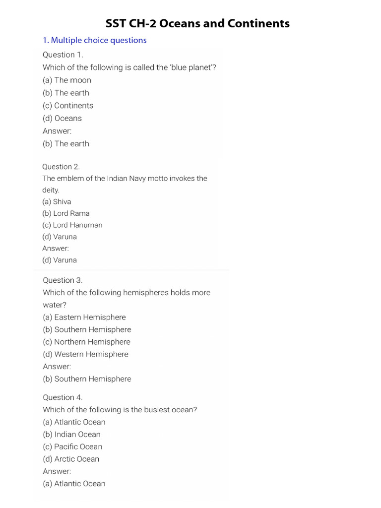 SST CH-2 Oceans and Continents | PDF