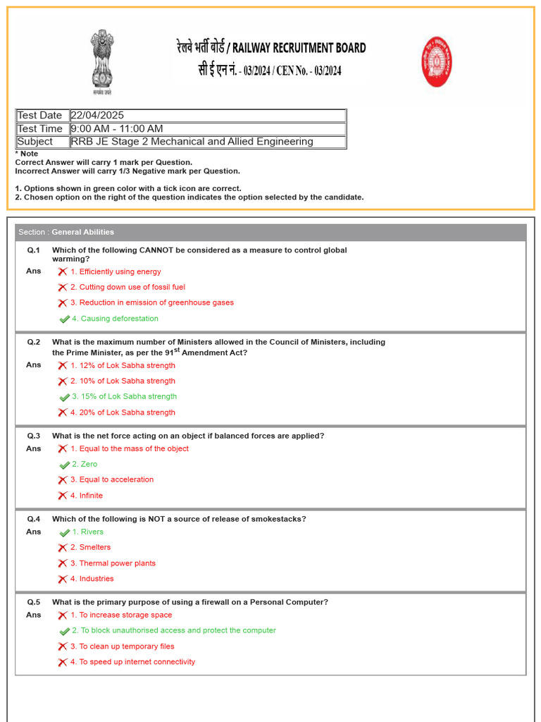 RRB JE CBT_02 Answer Key Compilation (English).pdf | PDF | Welding | Construction
