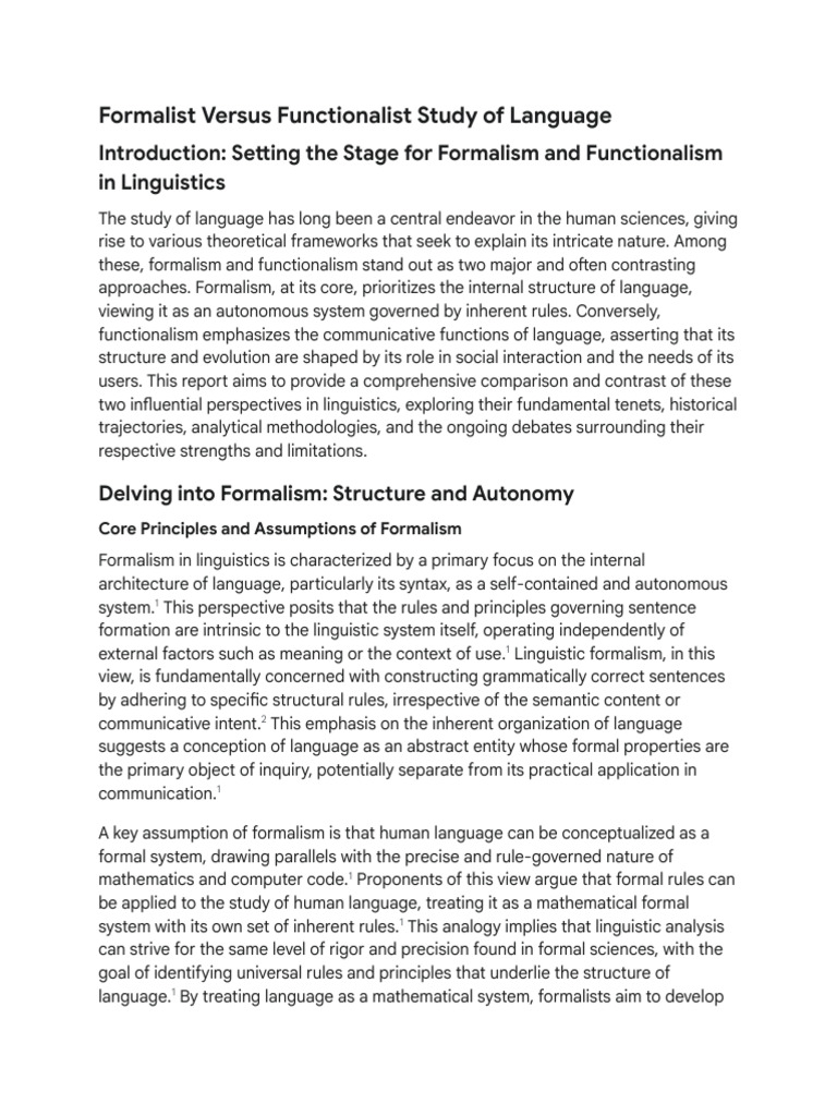 Formalist vs. Functionalist Linguistics | PDF | Syntax | Linguistics