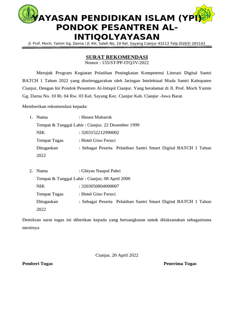 Surat Tugas Pesantren | PDF