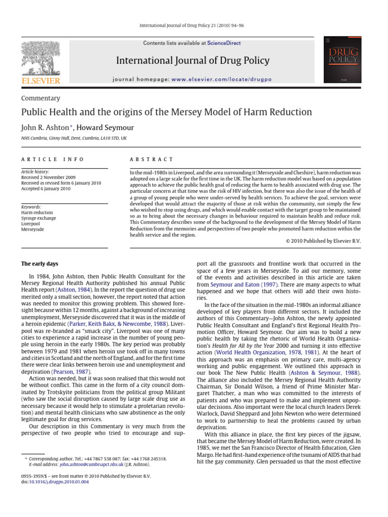 Public Health and The Origins of The Mersey Model | PDF | Addiction | Opioid Use Disorder