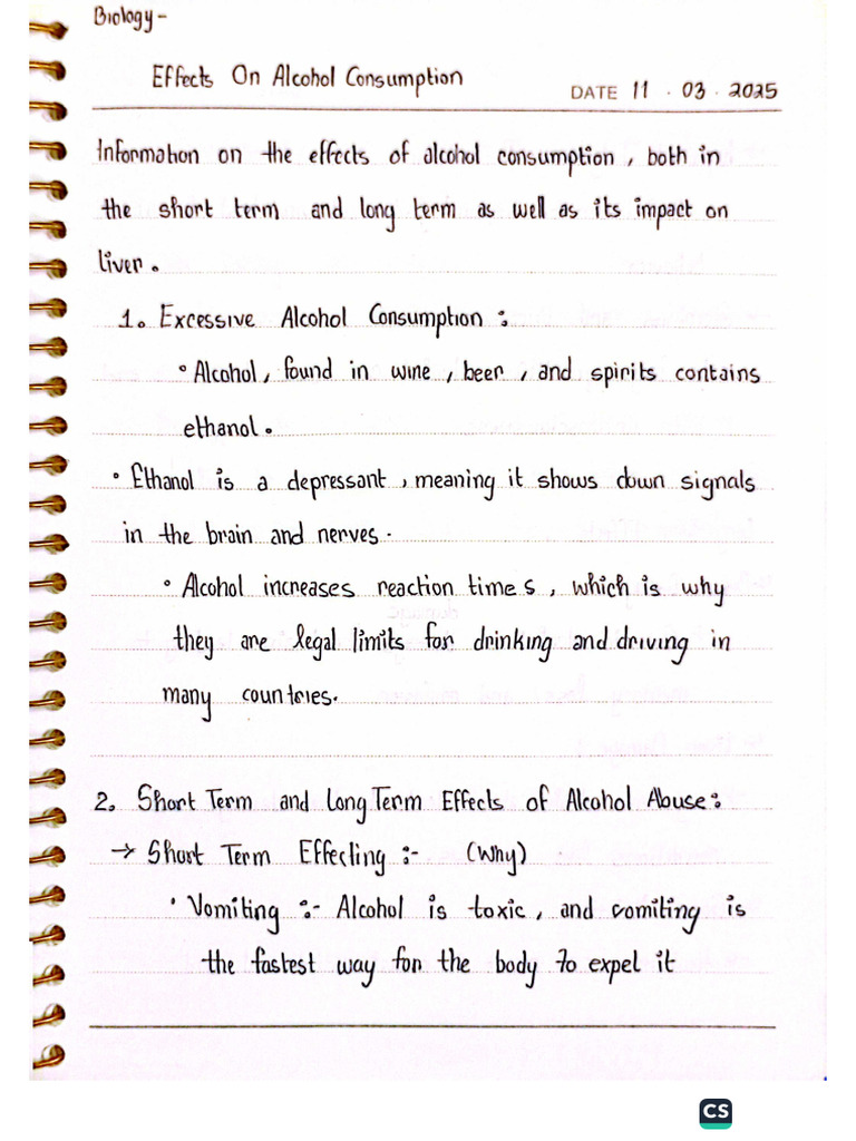 Effects of Alcohol Consumption Notes | PDF