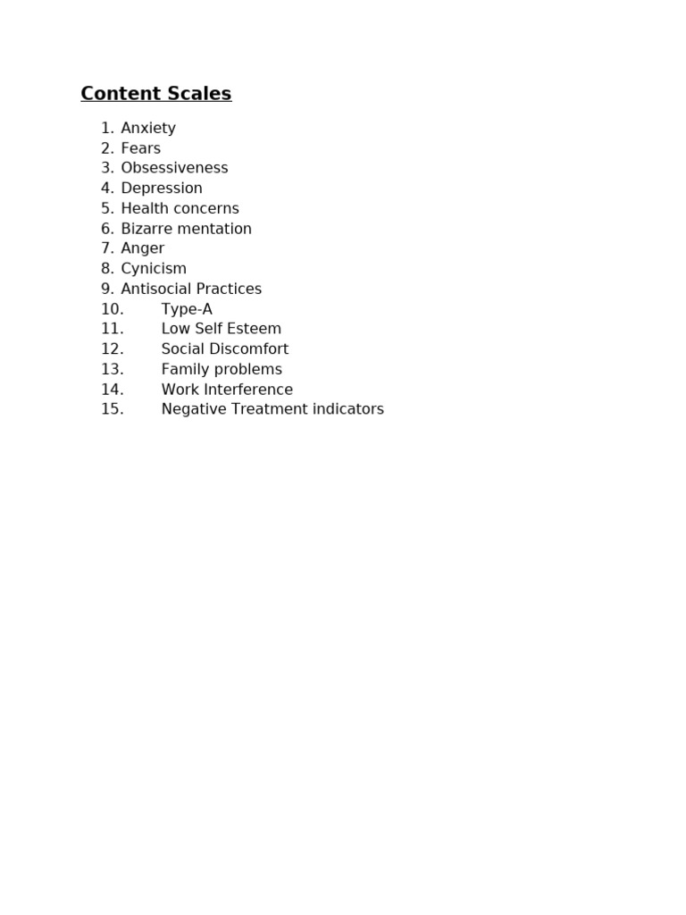 MMPI Scale System and Subscales | PDF | Antisocial Personality Disorder ...