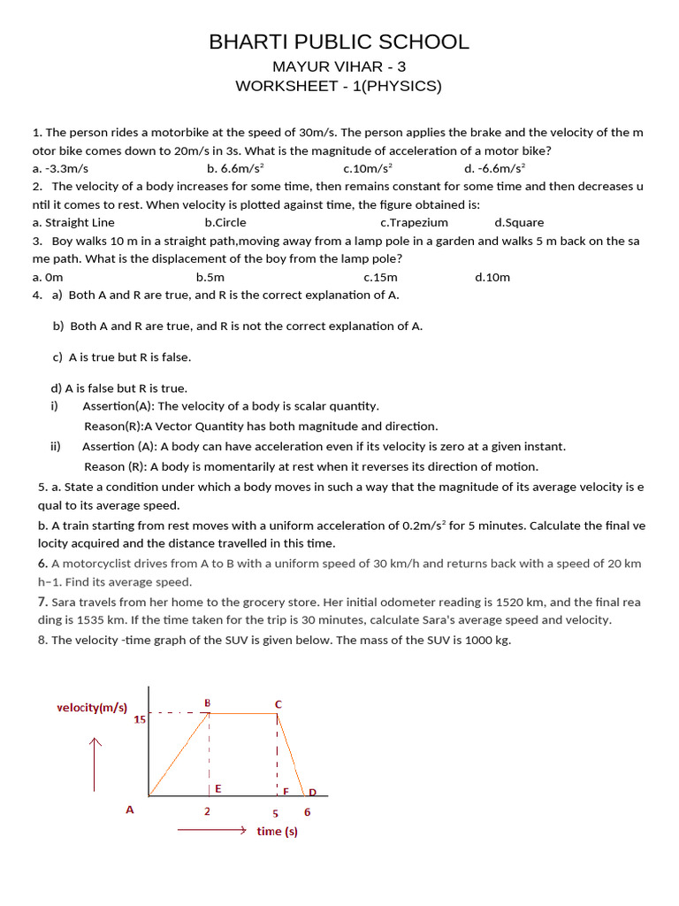Class 9 Physics Motion Worksheet | PDF | Velocity | Speed