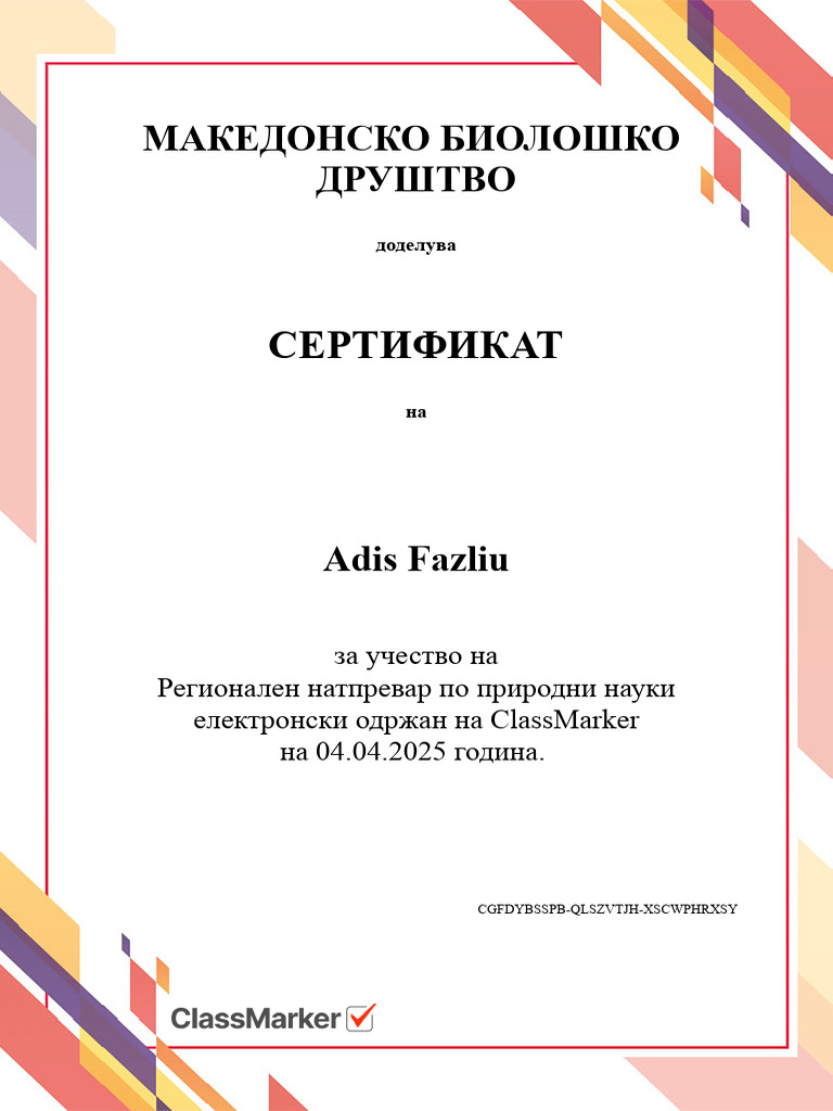 Certificate Adis Fazliu | PDF