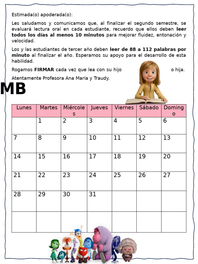 Evaluación De Lectura Para Apoderados Pdf