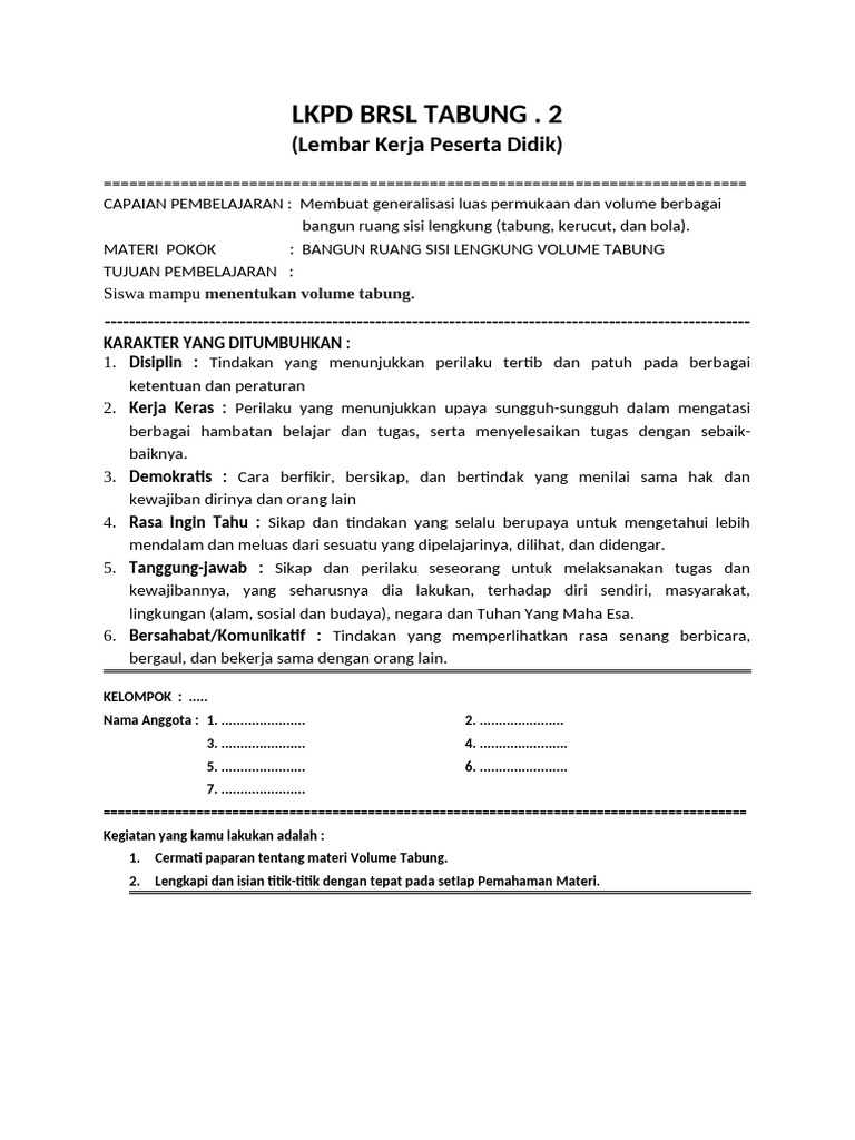 BRSL - Tabung.volume - LKPD 2 | PDF