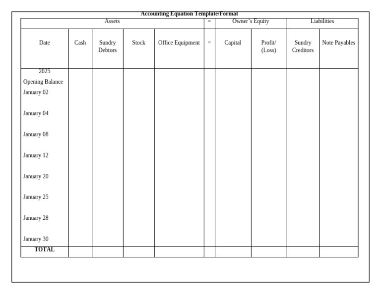 Accounting Equation Template Guide | PDF