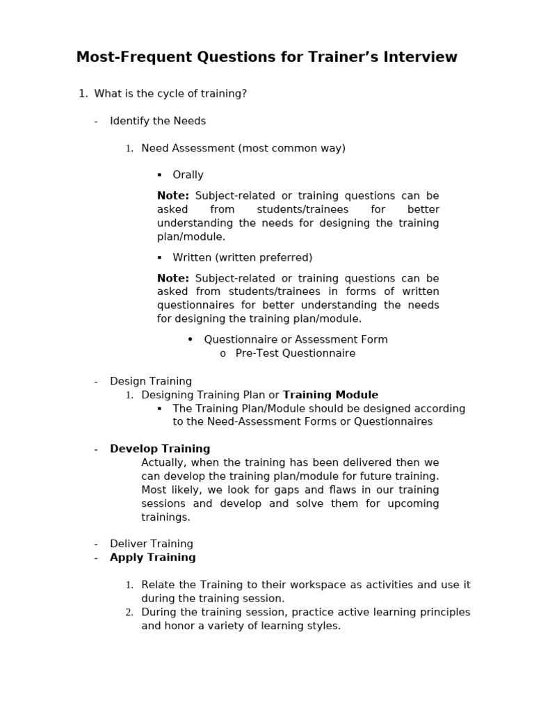 Most Frequent Questions For Trainer | PDF | Evaluation | Cognition