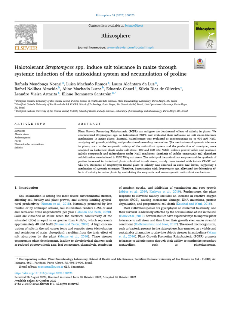 Halotolerant Streptomyces spp. induce salt tolerance in maize through systemic induction of the ...