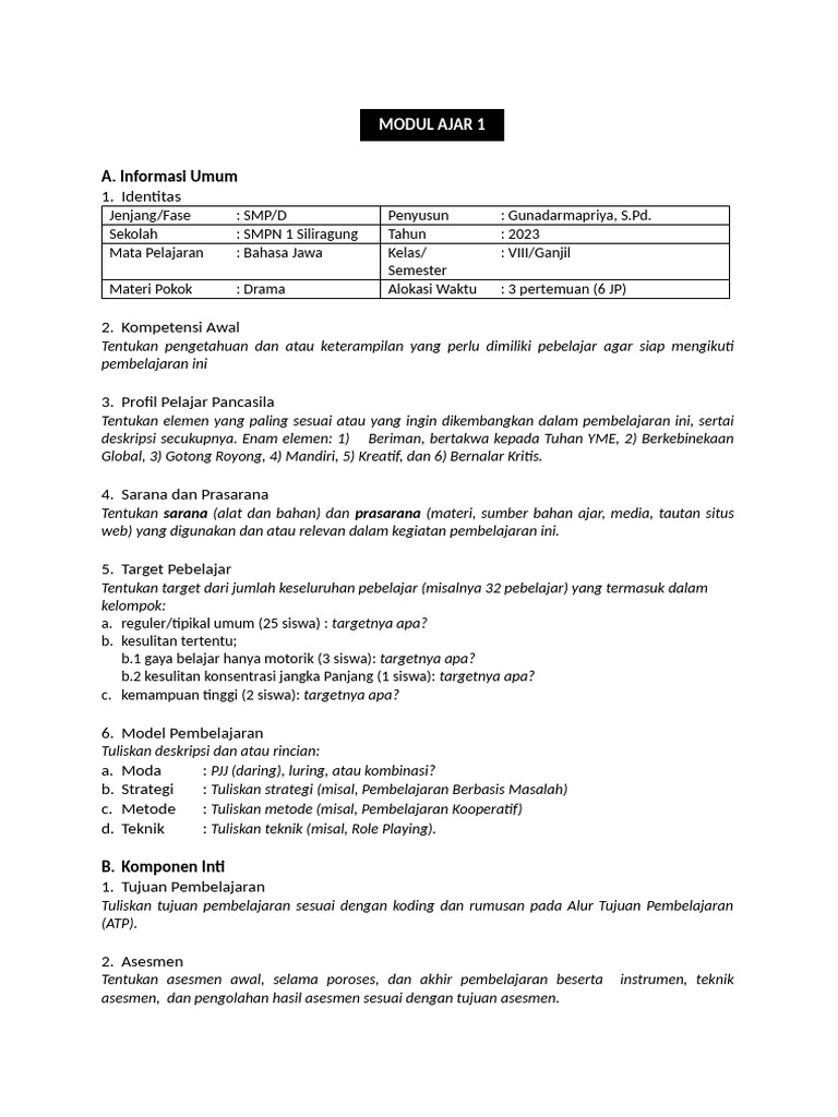 Format Modul Ajar | PDF