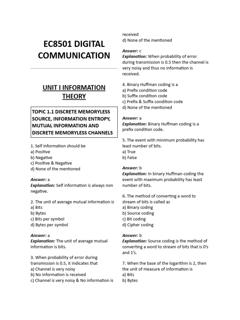Digital Communication MCQ | PDF | Sampling (Signal Processing) | Bit