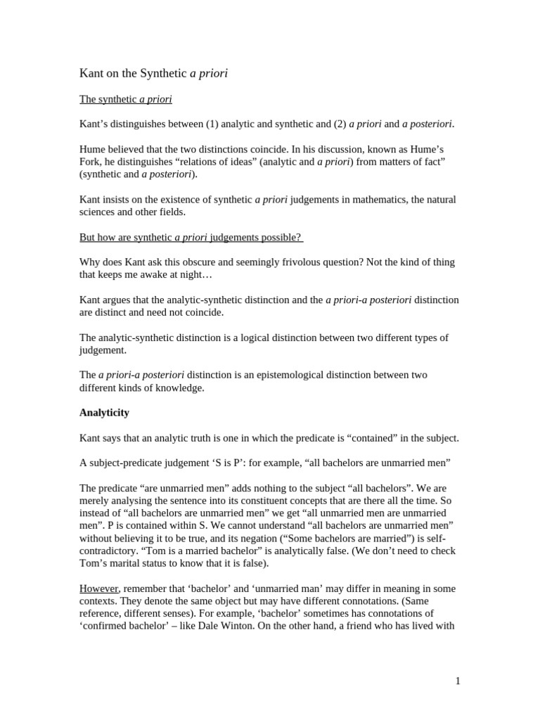 Kant On The Synthetic A Priori | PDF | A Priori And A Posteriori ...
