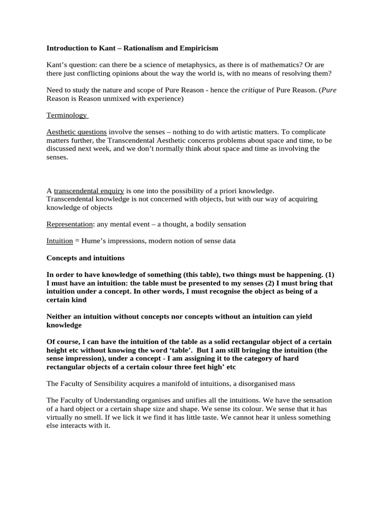 Introduction To Kant - Rationalism and Empiricism | PDF | Rationalism ...