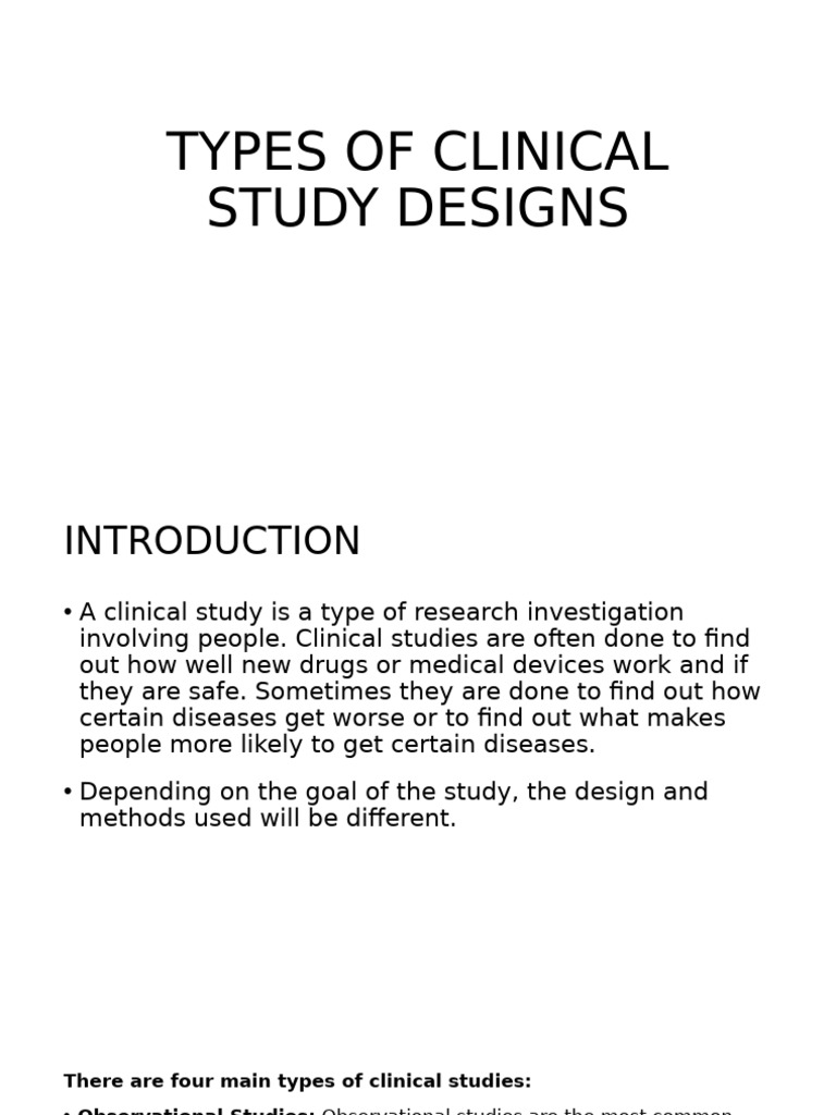 Types of Clinical Study Designs | PDF | Cohort Study | Placebo