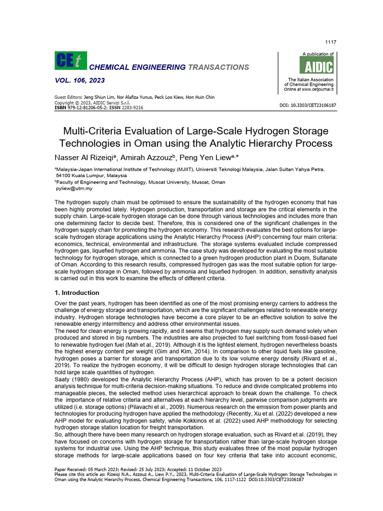 Multi-Criteria Evaluation of Large-Scale Hydrogen Storage | PDF ...