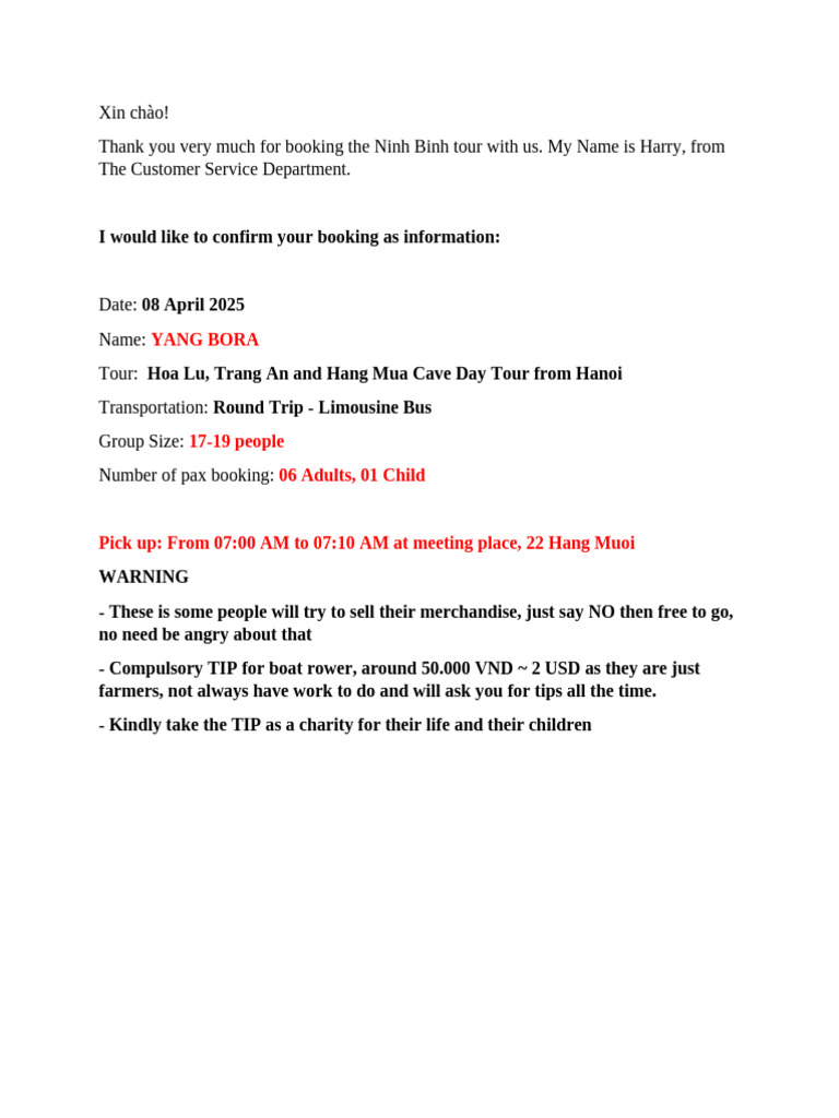 Ninh Binh 1 Day | PDF