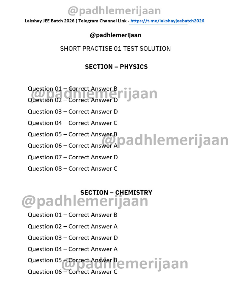 Short Practise Test 01 Solutions | PDF
