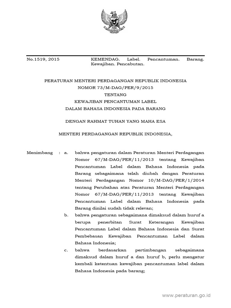 Kewajiban Label Bahasa Indonesia pada Barang | PDF