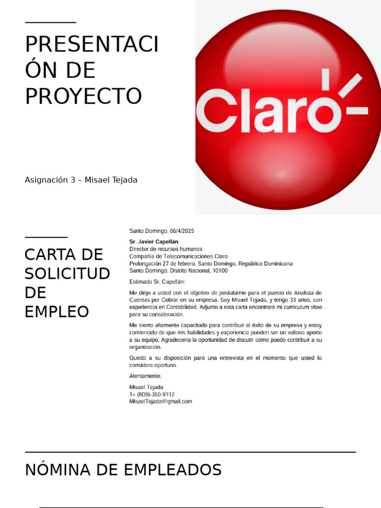 Presentaci Ón de Proyecto: Asignación 3 - Misael Tejada | PDF