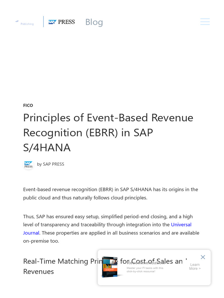 Principles of Event-Based Revenue Recognition (EBRR) in SAP S - 4HANA ...