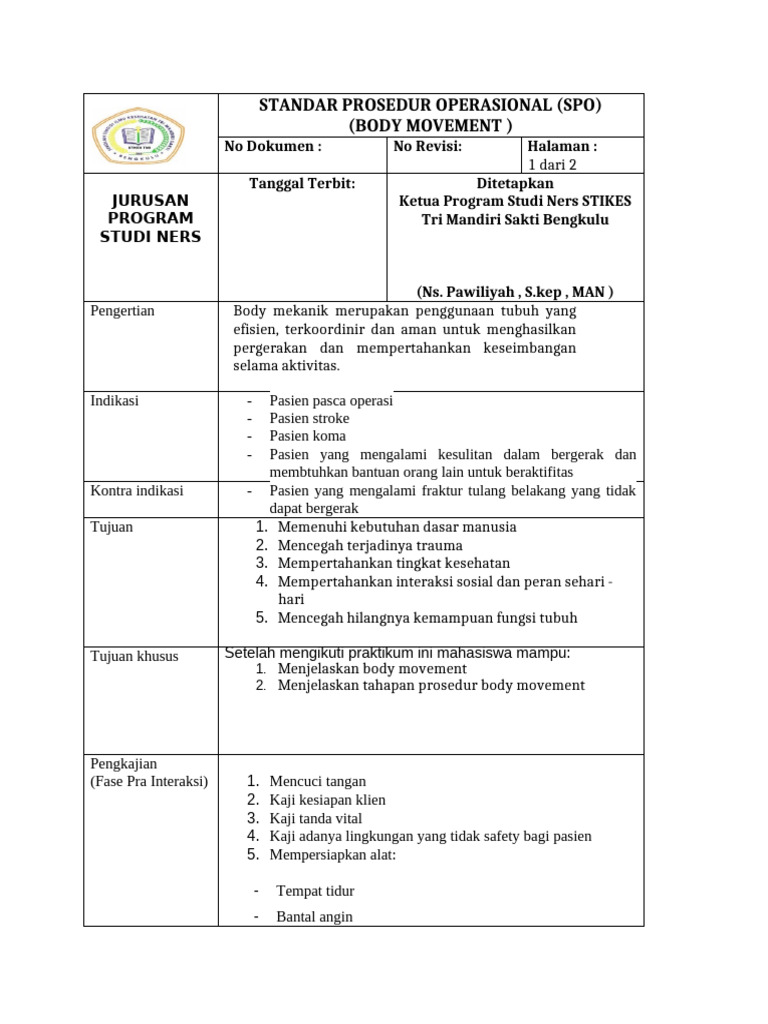 Sop Body Movement | PDF