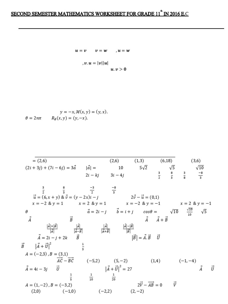 2nd Semester Mathematics Worksheet | PDF | Euclidean Vector | Geometry