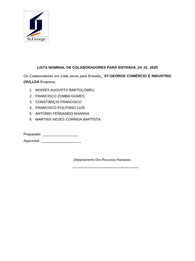 Lista Dos Colaboradores Novos Da ST - George - 2025 - 1 | PDF