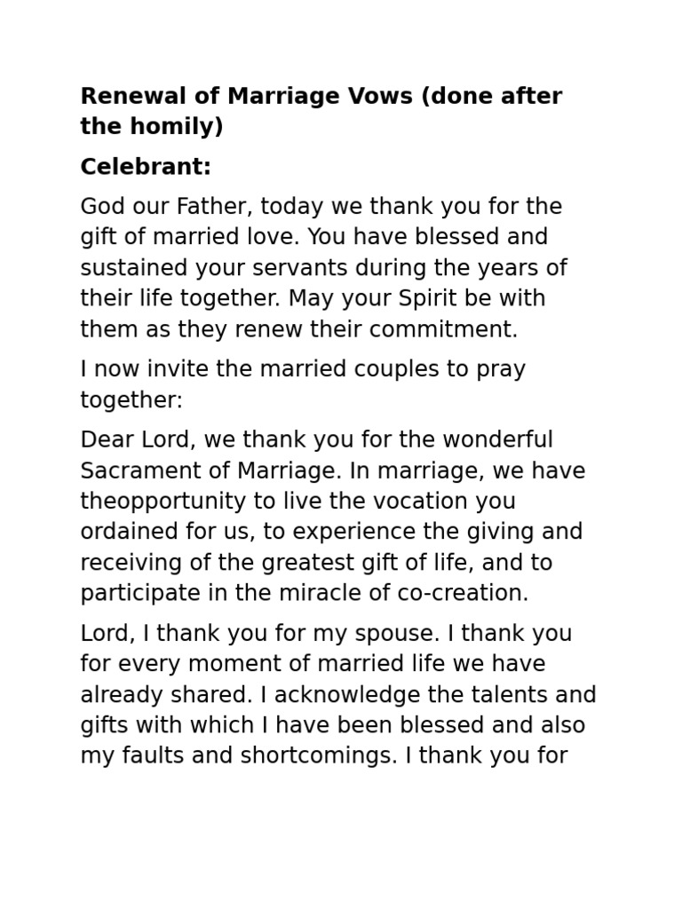 Renewal of Marriage Vows Ceremony | PDF