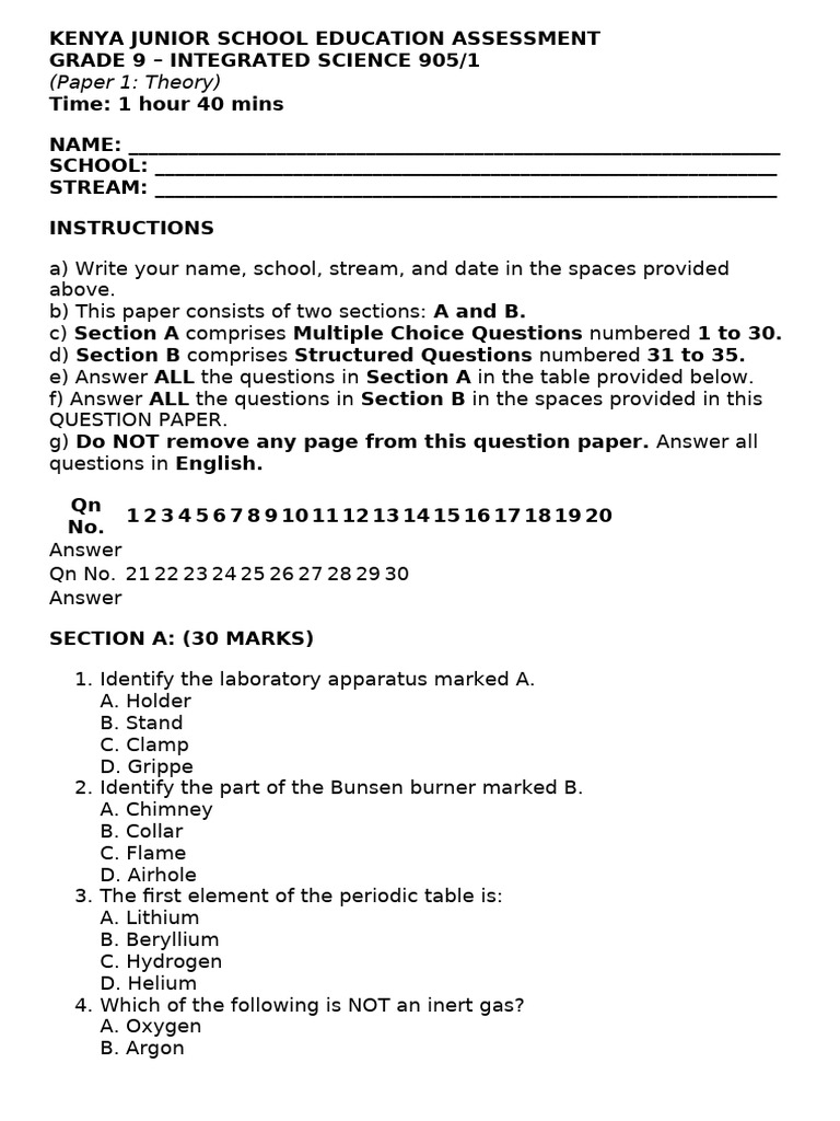Grade 9 Int Science Pp1 Homework | PDF | Chemical Elements | Atoms