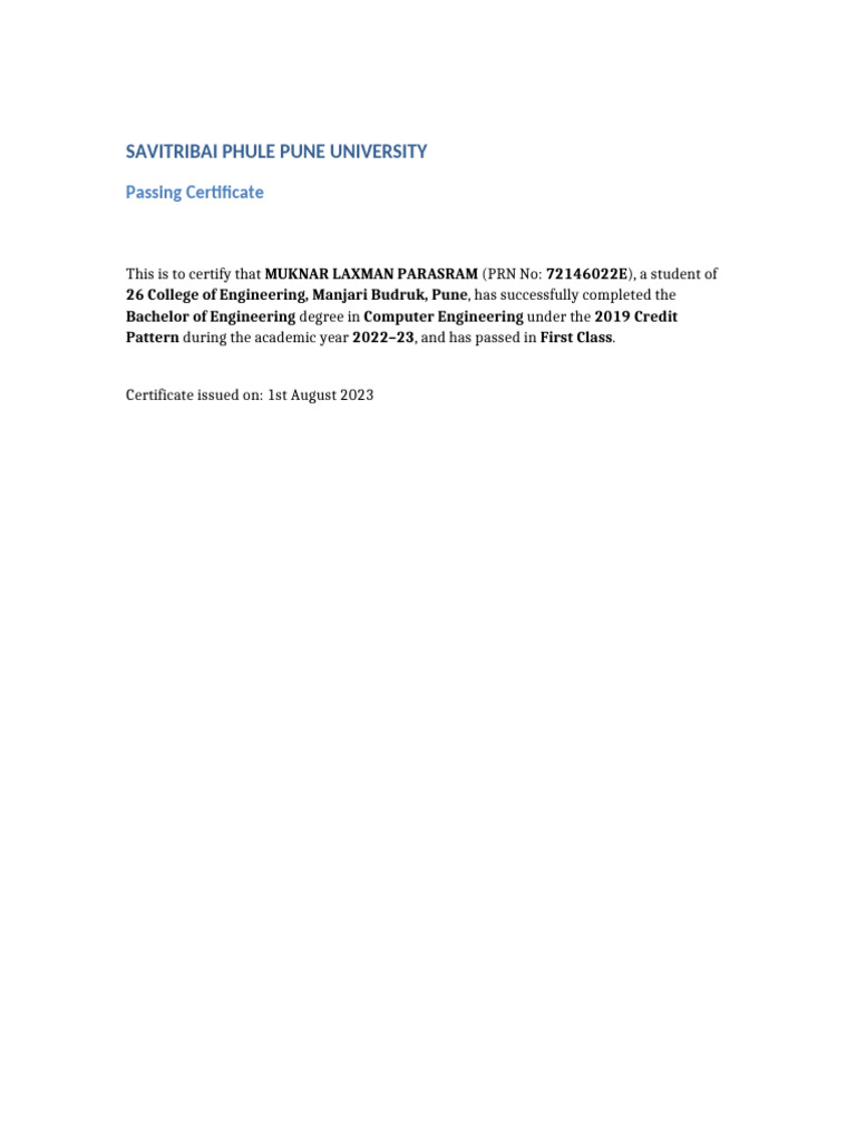 Passing Certificate | PDF