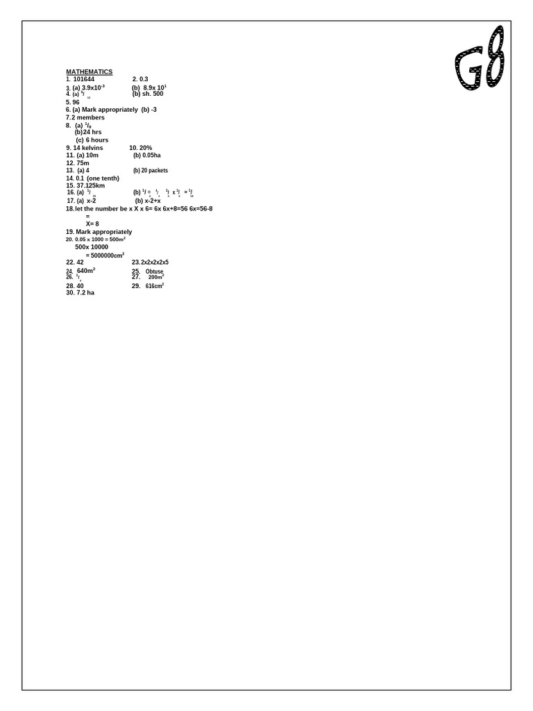 G8-MATHEMATICS-MARKING-SCHEME | PDF
