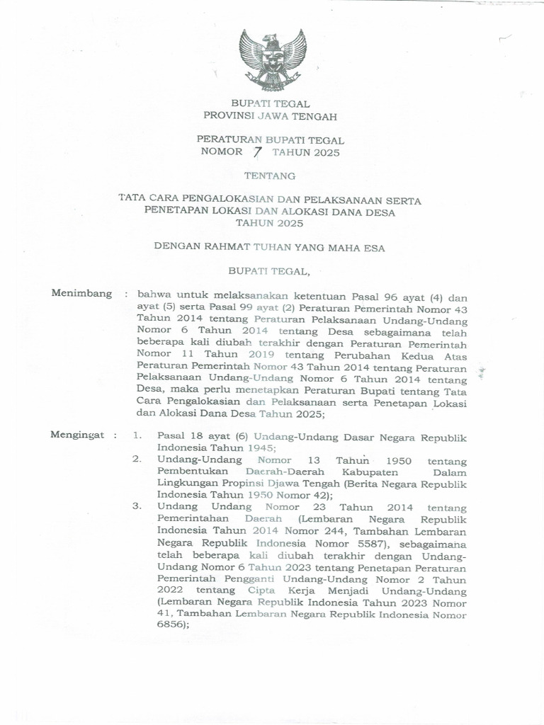 Perbup 7 Tahun 2025 Tentang ADD 2025 | PDF
