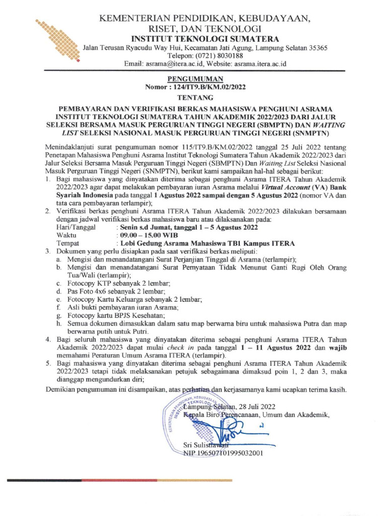 Scan Surat Pengumuman Pembayaran Dan Verifikasi Berkas Mahasiswa ...